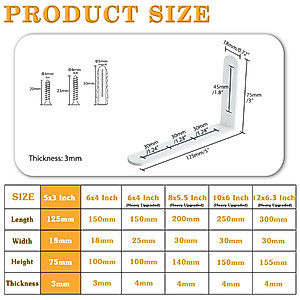 Alise Floating Shelf Brackets,White Bracket for Shelves Heavy Duty L Wall Bracket Corner Brace,Stainless Steel Joint Angle Bracket for Wooden Board Hanging Support,5x3 Inch(Pack of 4)