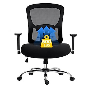 Big and Tall Office Chair 600lbs, Ergonomic Computer Desk Chair for Heavy People with 4D Adjustable Armrest and Lumbar Support, Heavy Duty Metal Base Mesh Chair with Wide Seat for Home Office