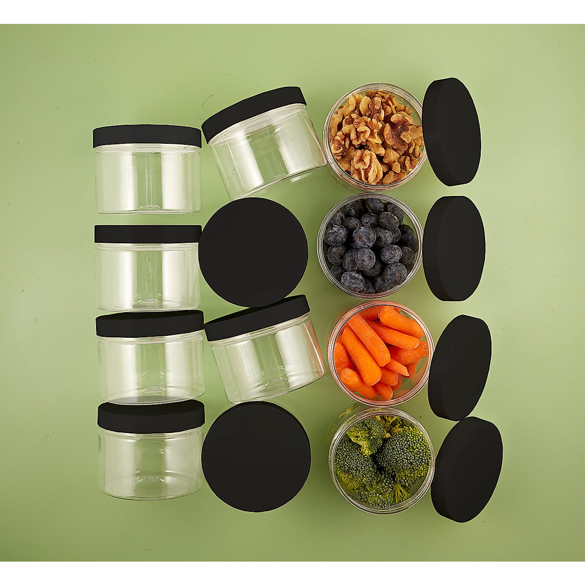 Healthy Packers 4oz Plastic Jars with Lids - Small Clear Jars with Lids - Lotion Containers with Lids | 4 oz Plastic Mason Jars with lids | Cream and Cosmetic Jars (12 pack) (Black)