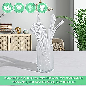 Panleding 16 Pack Reusable Glass Straws, Size 10''x10MM and 8.5''x10MM Each Including 4 Straight and 4 Bent, Clear Glass Drinking Straw with 4 Cleaning Brushes Perfect for Juice, Smoothies, Cocktail