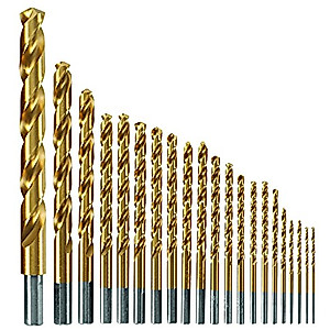 BOSCH TI21A 21-Piece Assorted Set Titanium Nitride Coated Metal Drill Bits with Included Case with Three-Flat Shank for Applications in Heavy-Gauge Carbon Steels, Light Gauge Metal, Hardwood