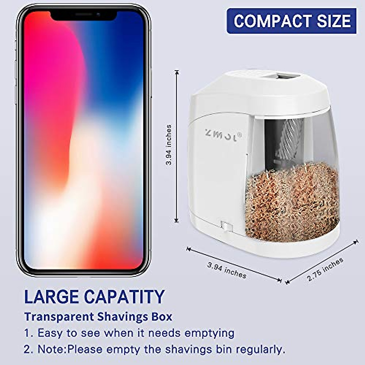 ZMOL Electric Pencil Sharpeners Battery Operated, Pencil Sharpener for Colored Pencils, Auto Stop for No.2/Colored Pencils(6-8mm),School/Classroom/Office/Home(USB Cable Included)