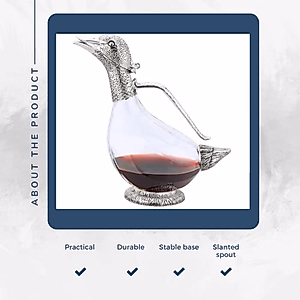 Rigeli Regent Silverplated Duck Decanter 25.3 oz, 750ml Red Wine Carafe, Wine Gift, Wine Accessories Decanter for Wine, Men/Women's Good Gift on Special Day