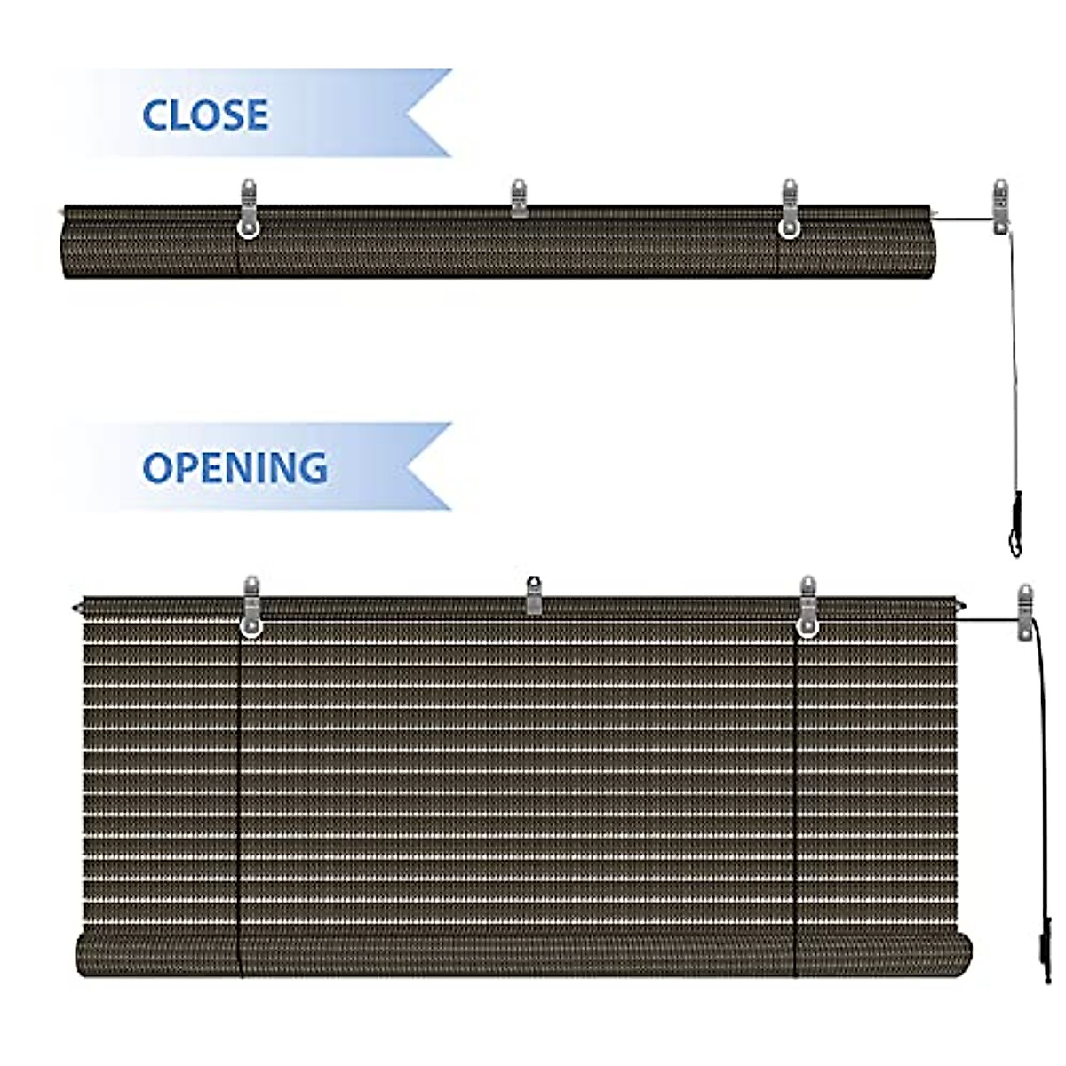 E&K Sunrise 5'W x 6'H Roll Up Shade Outdoor Hollow Out Roller Shade Blind Sun Shade for Patio Porch Backyard Gazebo Deck Pergola (Brown)