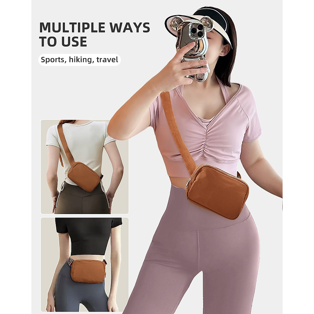 fanny pack,crossbody bags for women trendy,mini belt bag,fashion waistpacks,sling bag for men,waist bag,for Workout Running Traveling Hiking,brown