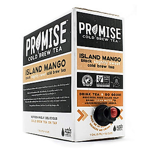 Promise Beverages Slightly Sweet Island Mango Cold Brew Tea On Tap (1 Gallon / 128 fluid ounces) Rainforest Alliance Certified Bag In Box Liquid, Ready To Drink Sweetened with Stevia