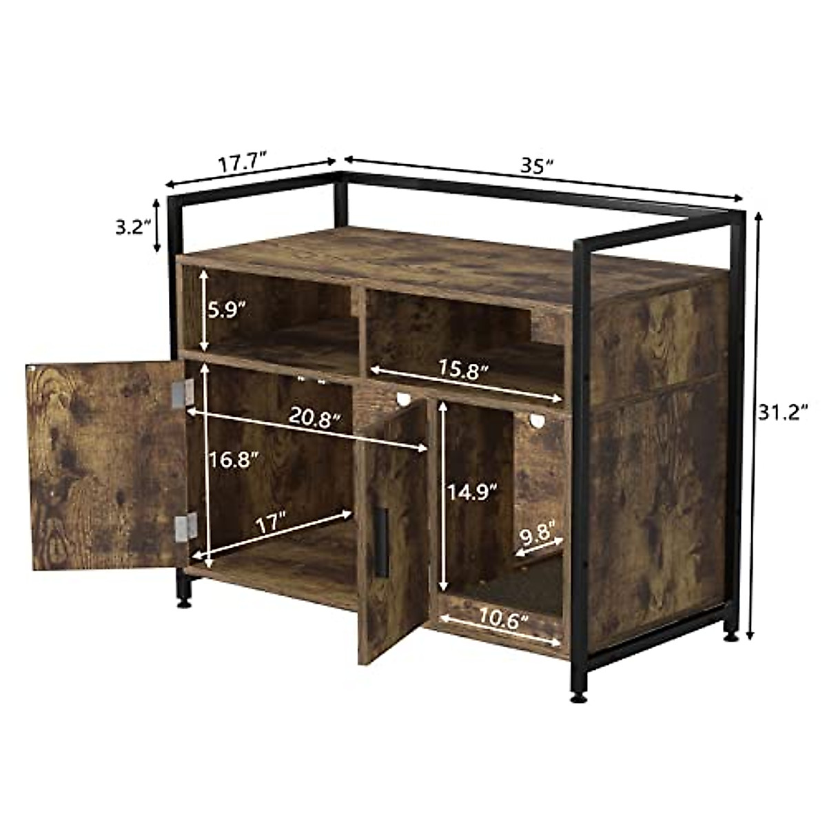 GDLF Iron & Wood Sturdy Structure Large Pet Crate Cat Washroom Hidden Cat Litter Box Enclosure Furniture as Nightstand with Cat Scratch Pad Easy Assembly (Brown)