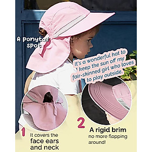 Camptrace Toddler Kids Sun Hats with Neck Flap UPF 50+ UV Protection Wide Rigid Brim Boys Girls Beach Swim Sunhat