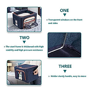 Clothes Storage Bin Boxes, 2 Pack Foldable Clothes Storage Boxes, Stackable Frame Storage Bins Boxes, Fabric Linen Clothes Storage Organzier for Clothes, Blankets, Bedrooms (15.7 x 12 x 7.9inch)