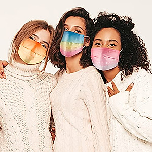 NiHealth 60PCS Adult Disposable Face Mask Pack, Rainbow Pattern with 4 Designs, Individually Wrapped, 3-Layer Comfortable and Breathable Non-Woven Fabric Coverings (Mixed Macaron Gradient Colors)