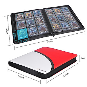 Famard 9-Pocket Binder Fit for Topload Card Holders, Trading Card Storage Album Compatible with 288 3"x4" Hard Plastic Card Sleeves (White-Red)