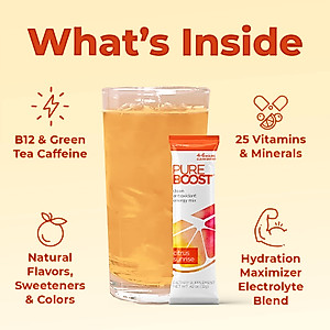 Pureboost Clean Energy Drink Mix + Immune System Support. Sugar-Free Energy with B12, Multivitamins, Antioxidants, Electrolytes (Citrus Sunrise, 30 Count)