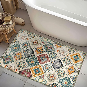 QQL 2'x3' Washable Indoor Entry Rug,Accent Door Mat Machine Soft Small Area Rug,Non-Slip Non-Shedding Faux Wool Vintage Design Boho Low Pile Throw Rugs