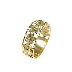 14K solid yellow gold Hawaiian plumeria flower lei ring 6.5mm size 8.5
