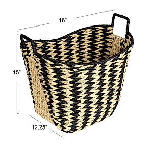 Household Essentials Zigzag Woven Paper Rope Basket, Black and Natural