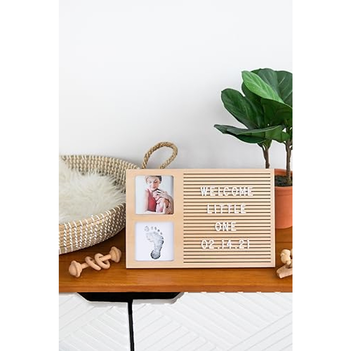 Pearhead Babyprints Letterboard Baby Handprint & Photo Frame, Wooden Customizable Letterboard for Baby, New Baby Keepsake