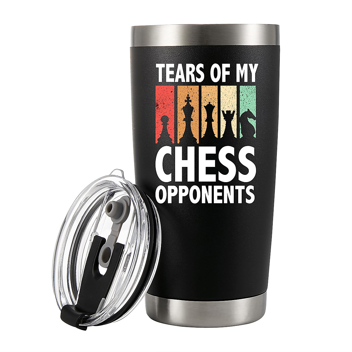 Panvola Tears Of My Chess Opponents Chess Gifts Player Coach Chess Lover Dad Boyfriend Husband Brother Vacuum Insulated Tumbler Stainless Steel Travel Mug with Lid and Straw (Black, 20 oz)