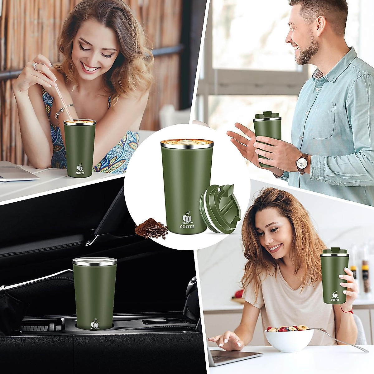 17oz Insulated Travel Coffee Mug with Flip Lid – Leakproof Stainless Steel Insulated Coffee Tumblers, Portable Thermos Cup for Hot & Cold Drinks, Perfect for Camping & On-the-Go