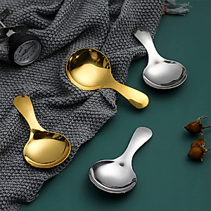 Dadamong Short Handle Spoons Set of 6, Stainless Steel Mini Salt Spoons for Condiments, Dessert, Tea, Coffee, Cake, Sugar, Stirring Spoon Coffeeware Teaspoon - 3.5 Inches (Gold)