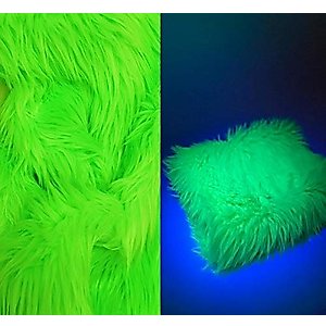UV Reactive Solid Shaggy Faux Fur Fabric Sold by The Yard DIY Coats Costumes Scarfs Accessories Fashion (Neon Green)