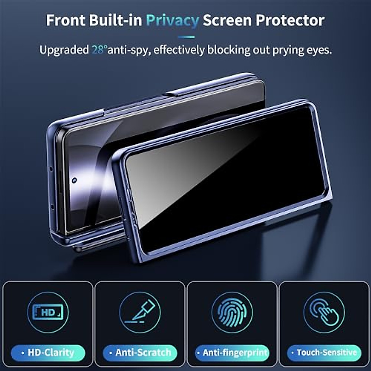 WSKEN for Samsung Galaxy Z Fold 5 Case with S Pen Holder [Built-in Privacy Screen Protector] [Hinge Protection][Slide Camera Cover][360° Ring Magnetic Stand] Heavy Duty Protective Phone Cover-Blue