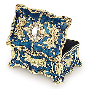 Hipiwe Vintage Jewelry Box, Small Enameled Trinket Box Organizer Rectangular Treasure Chest Box Jewelry Decorative box Keepsake Gift Box Case for Women Girls,3.7x 2.7x 2 inch