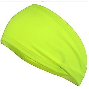 Kenz Laurenz Performance Headband Moisture Wicking Athletic Sports Head Band Wide Head Band Sweatband - Workout, Soccer, Softball, Basketball (Neon Yellow) One Size