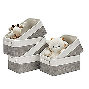 Neykioy Storage Baskets Small Fabric Storage Basket for Shelves, Canvas Storage Bin for Home, Small Decorative Cloth Baskets with Handles for Organizing Nursery(11.8"L x 7.8"W x 5.1"H, White&Grey)