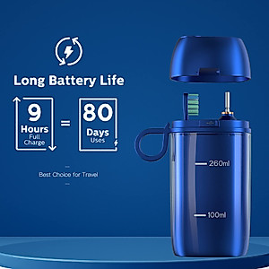 Tylola Travel Portable Sonic Electric Toothbrush for Adults-10 Dupont Premium Replacement Heads-1 Minute Automatic Cleaning &Drying Function-2 Minute Smart Timer-4 Modes,3 Intensity-Royal Blue
