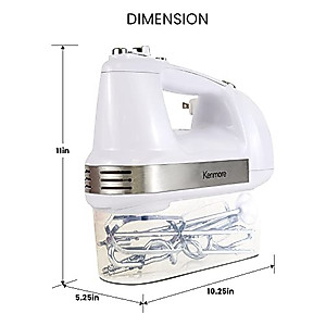 Kenmore 5-Speed Hand Mixer/Blender, 250 Watts, with Beaters, Dough Hooks, Liquid Blending Rod, Automatic Cord Retract, Burst Control, and Clip-On Accessory Storage