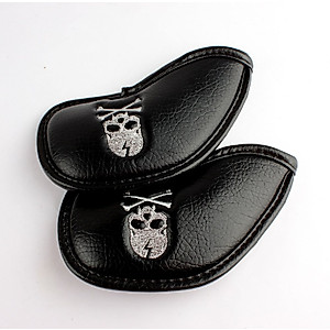 Craftsman Golf 10pcs Black Skull Thick Pu Synthetic Leather Golf Iron Head Covers Set Headcover Skull Fit All Brands Callaway, Ping, Taylormade, Cobra, Etc.