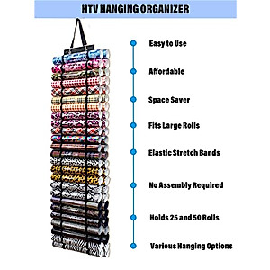 CLZYLRS Storage Organizer Vinyl Roll Holder | Craft Organizer Vinyl Storage Rack | Hanging Organizer Storage… (Black, 50)