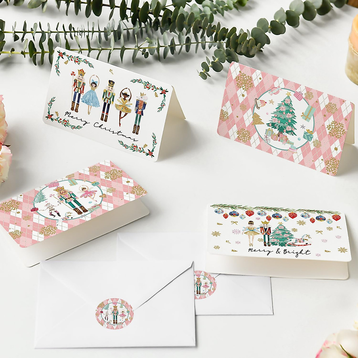 Artoid Mode 36 Pack Merry Christmas Thank You Cards Snowflake Holly Nutcrackers Greeting Cards Gift With Envelope Sticker Blank Note Cards for Birthday Wedding Baby Shower Bridal Shower, 4 x 6 Inch