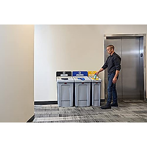 Rubbermaid Commercial Products Slim Jim Recycling Station 1-Stream Mixed Recycling Bin/Can/Kit/Station, 33 GAL, for Kitchens/Classrooms/Offices/Back of House/Colleges/Commercial Facilities (2171557)