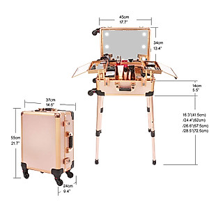 Jula Vance Medium Makeup Train Case with Code Lock, Lighted Mirror, Speaker Travel Cosmetic Organizer Box, Professional Artist Trolley Studio Free Standing Case