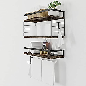 JOVONE Bathroom Shelves with Tissue Rack &Towel Bar, Wall Mounted Floating Shelves, Multifunctional Storage Rack for Bathroom, Kitchen, Bedroom and Living Room, Set of 2 (Carbonized Dark Black)