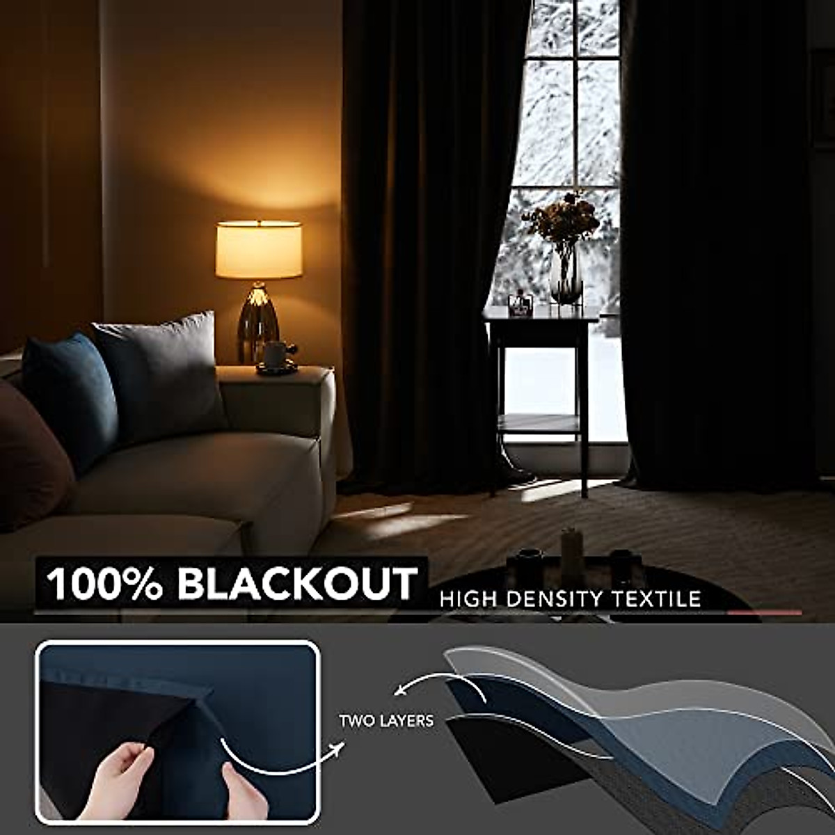 Deconovo Blackout Curtains for Bedroom, Back Tab Curtains with Black Liner, Thermal Insulated Drapes, Noise Cancelling Drapes for Living Room, Navy, 52W x 84L Inch, 2 Panels