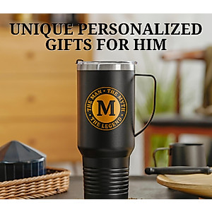 Monogrammed 40oz Tumbler with Handle for Men, Funny Personalized Tumbler, Unique Birthday Christmas Gifts for Him, the Man the Myth the Legend, M
