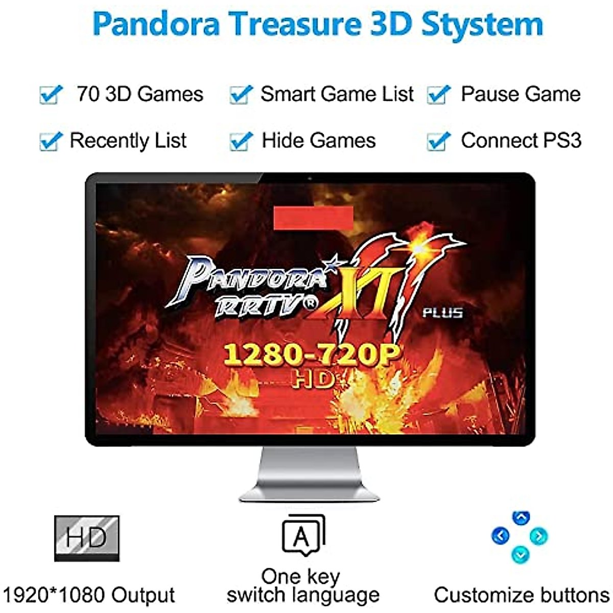 Pandora Treasure 3D Arcade Game Console - 26800 Games Installed, Search Games, Support 3D Games, Add More Games, 1280x720P, Favorite List, 4 Players Online Game, 2 Player Game Controls (Yellow)