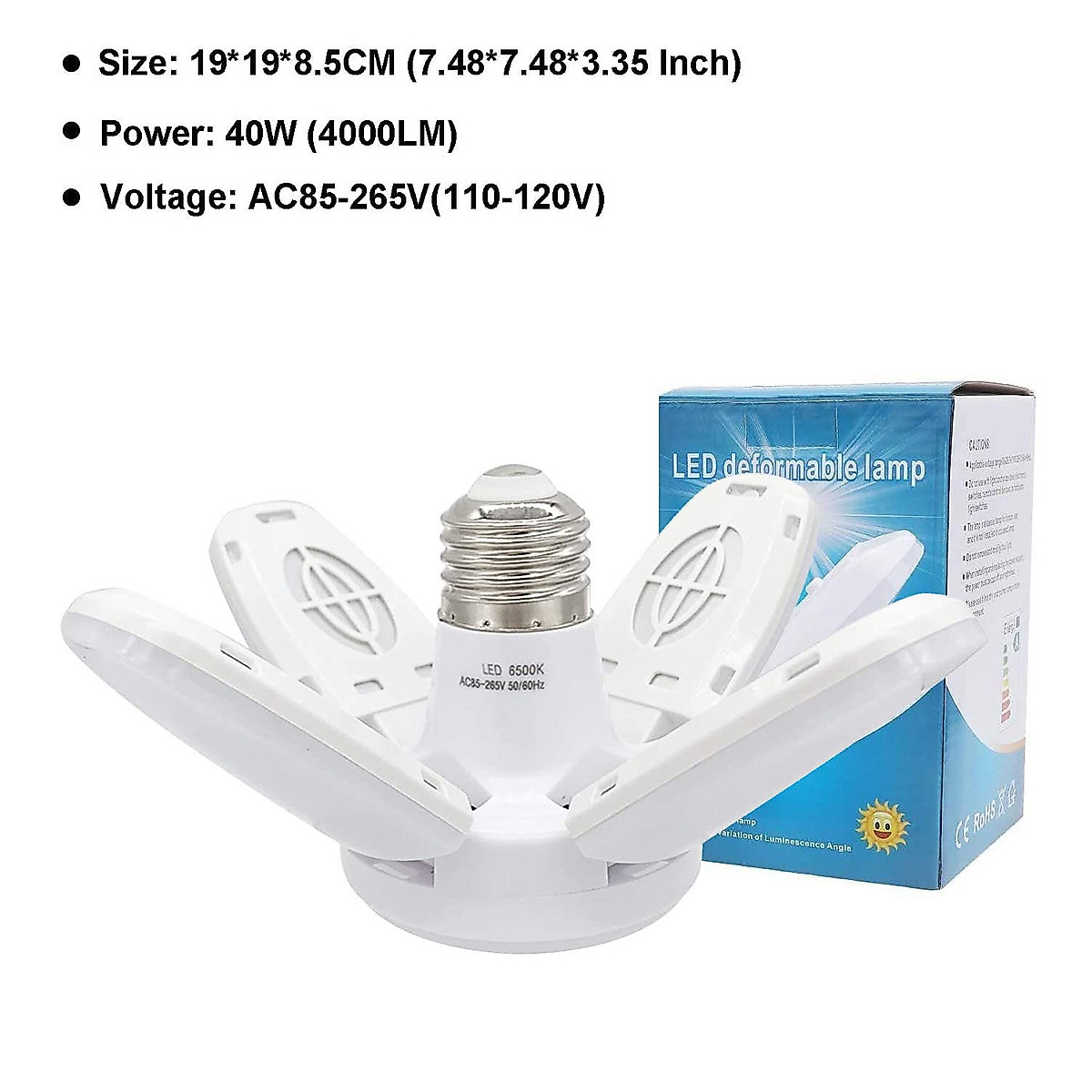 Stayofa 4 Pack LED Garage Light 40W,Mini Deformable Led Garage Ceiling Lights E26 6500K Daylight Garage Lights Adjustable Led Garage Light Bulb for Garage,Workshop,Workbench,Barn,Warehouse,Full Area