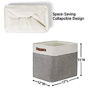 DULLEMELO Collapsible Bundle Baskets 2 Large Baskets 17"x12"x15" + 4 Cube Baskets 13"x13"x13"（White&Grey)