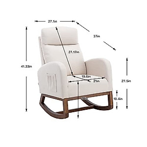 Zaboro Rocking Chair with Side Pocket, Rocker Glider Chair with Wood Base, Uplostered Armchair with High Backrest, Sofa Chair, Side Chair for Living Room Bedroom Office