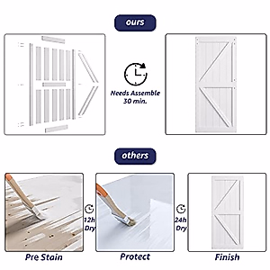 COSHOMER 36in x 84in MDF Sliding Barn Door with 6.6ft Barn Door Hardware Kit & Handle, Pre-Drilled Holes Easy Assembly -Solid Barn Door Slab Covered with Water-Proof PVC Surface, White, K-Frame