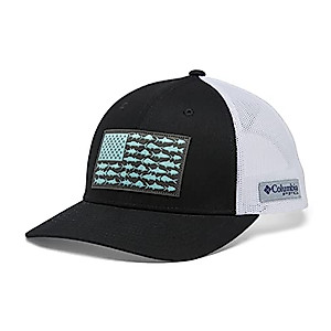 Columbia Unisex PFG Fish Flag Snapback Ball Cap, Black, White, One Size