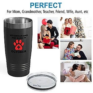 Veterinarian Black Viking Tumbler 20oz - Veterinarians Are Born In October - Birthday Veterinary Tech Zoology Clinical Doctor Nurse Cat Pet