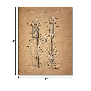 Gas Pump Patent Prints - Set Of 4 (8 Inches X 10 Inches) Photos Vintage Wall Decor