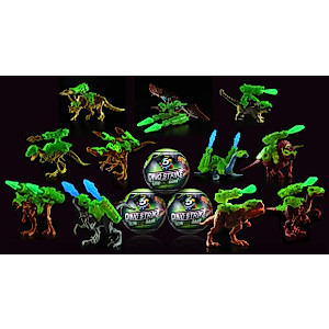 5 Surprise Dino Strike Surprise Mystery Battling Collectible Dinos by ZURU (2 Pack) Glow in The Dark,Gold