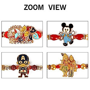 SATVIK Set of 5 Rakhi Family Combo 2 Bhaiya +1 Bhabhi Lumba + 2 rakhi for Brother Bhaiya Bhabhi Traditional Handmade Assorted Designer Rakhi Set Roli Chawal, Greeting Card & Sita-Ram Sticker