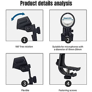 Drum Microphone Clip Adjustable Drum Rim Mic Clips Drum Microphone Mount Clamp (Pack of 2)