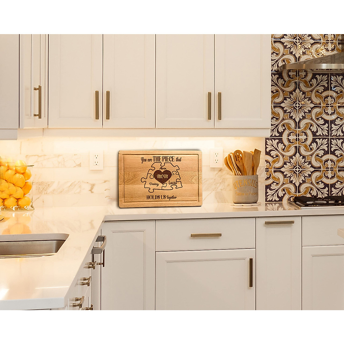 Mothers Day Gifts for Mom, Personalized Mom Puzzle Cutting Board with Custom Kids Names, Personalized Gifts for Mothers, Mom Cutting Board for Birthday, Christmas, Grandma Gifts from Grandkids